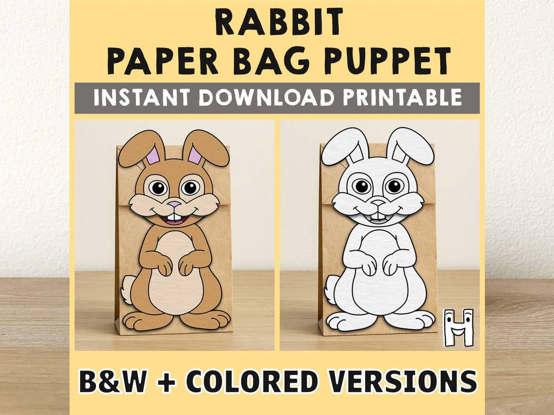 Rabbit Bunny Paper Bag Puppet Printable Pet Farm Animal Craft Activity ...