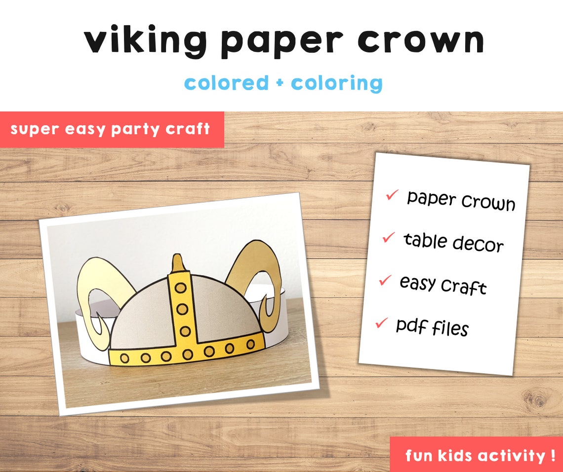 Viking Paper Crown Activity Printable Kids Craft Helmet - Etsy