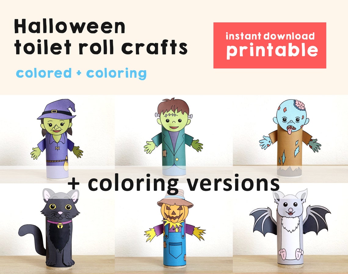 Halloween Toilet Paper Roll Craft Spooky Party Coloring - Etsy