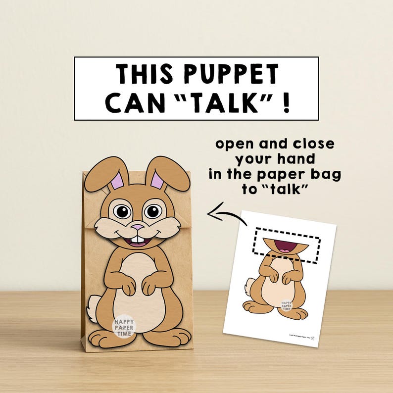 Rabbit Bunny Paper Bag Puppet Printable Pet Farm Animal Craft Activity ...
