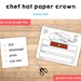 Chef Hat Cook Paper Crown Restaurant Party Printable Kids Craft ...