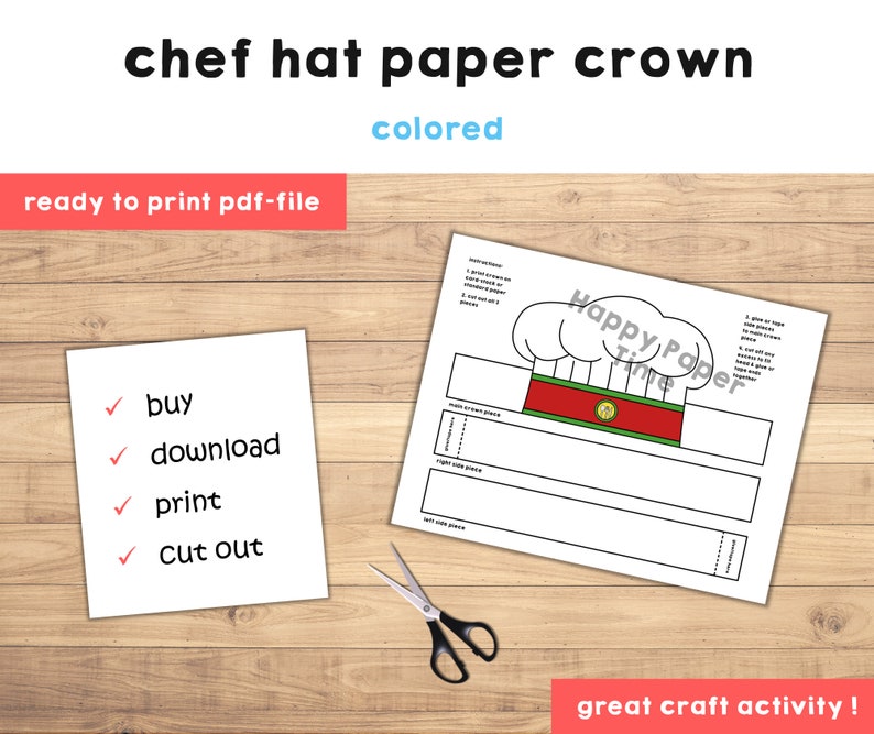 Chef Hat Cook Paper Crown Restaurant Party Printable Kids - Etsy
