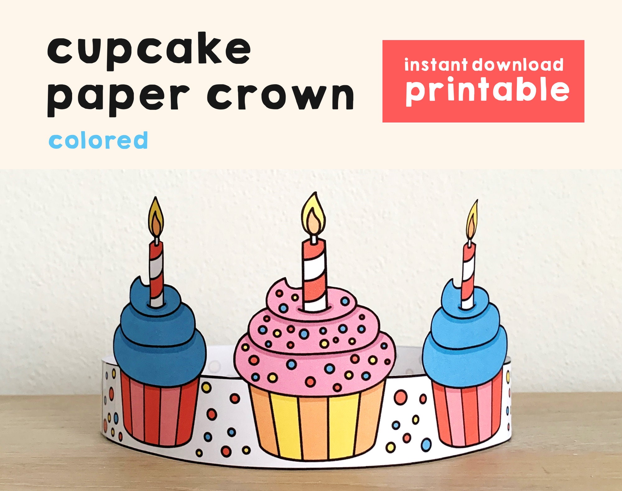 Birthday Cupcake Paper Crown Party Activity Printable Kids - Etsy