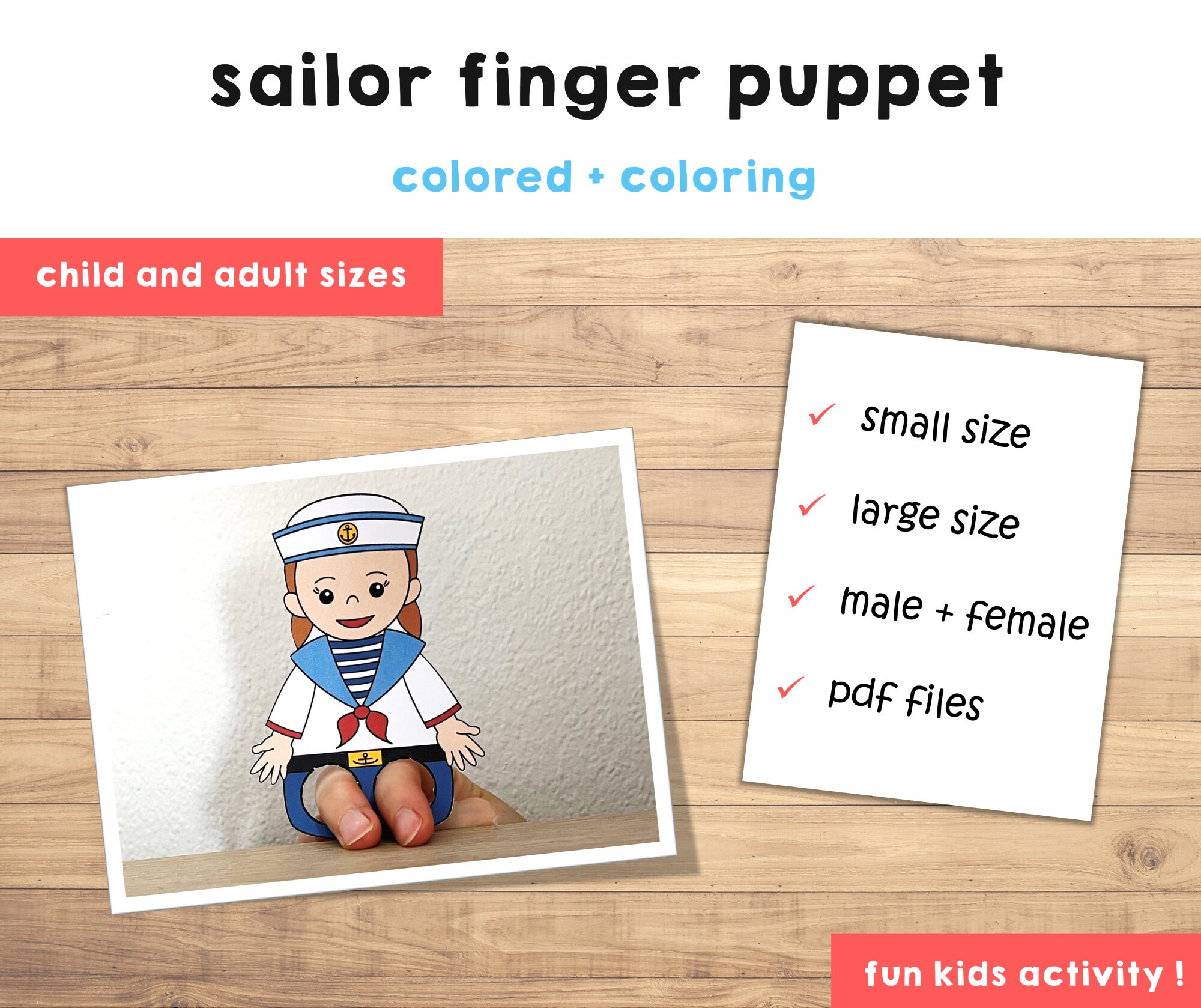 Sailor Paper Craft Printable Community Helper Finger Puppet Kids Craft ...