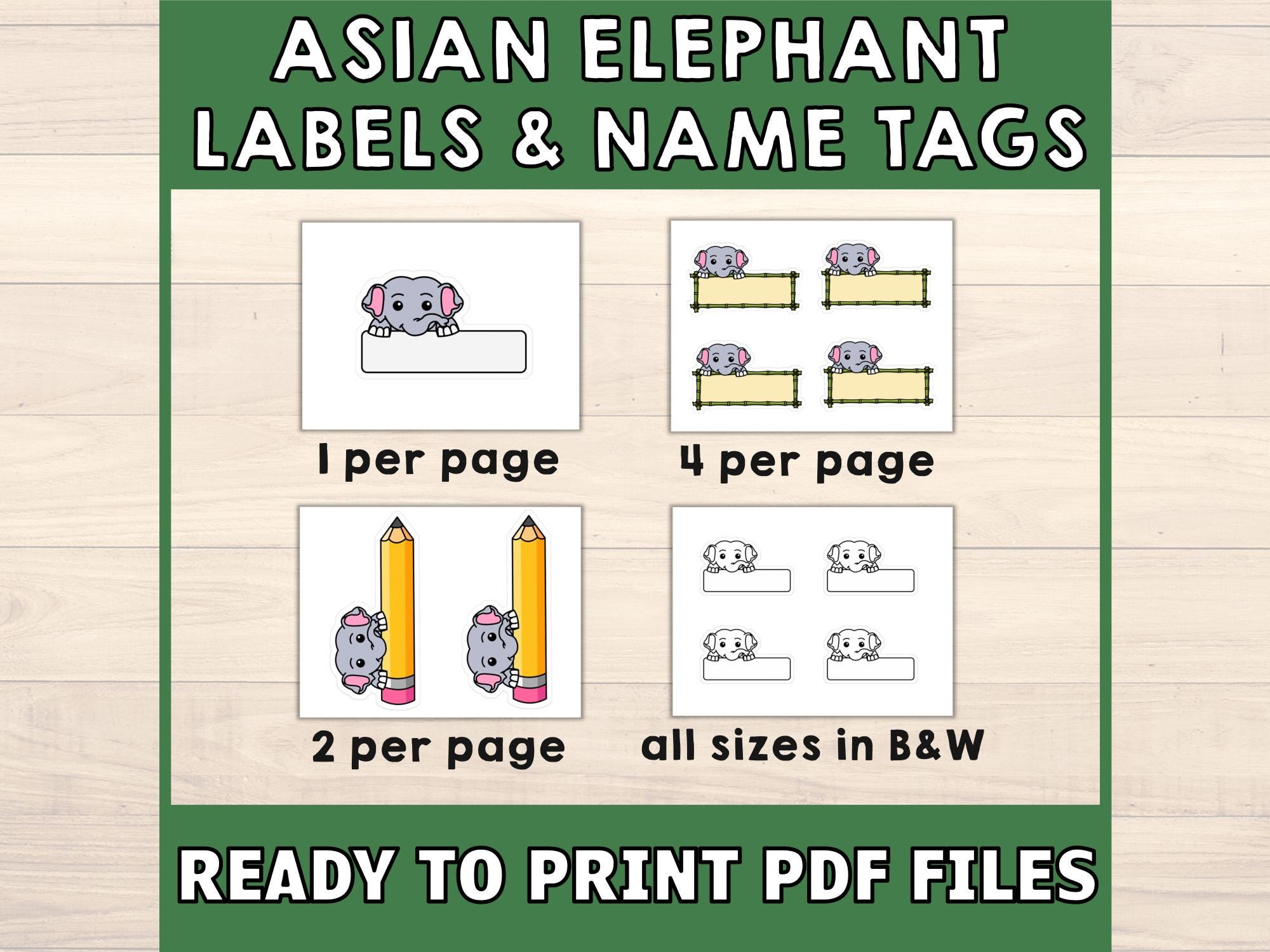 Elephant Name Tags Classroom Labels Asian Animal Zoo Editable Files ...