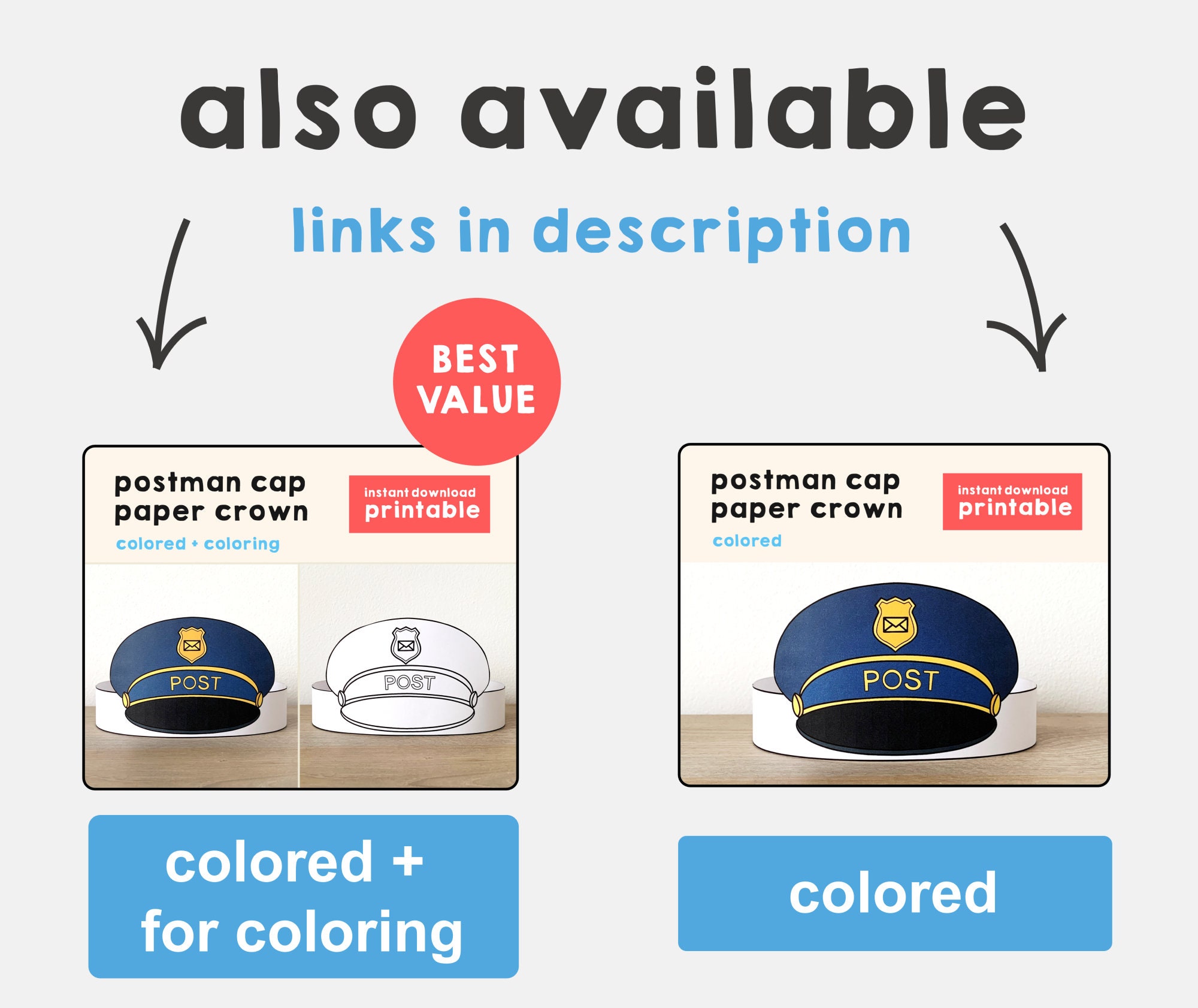 Postman Cap Hat Paper Crown Party Coloring Printable Kids - Etsy