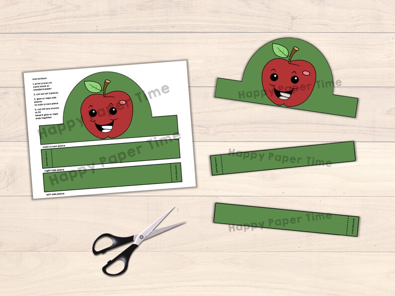 Apple Paper Crown Fruit Template Party Coloring Printable Kids - Etsy