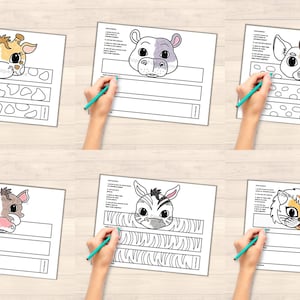 African Safari Animals Paper Crowns Giraffe Hippo Hyena Lion Zebra ...