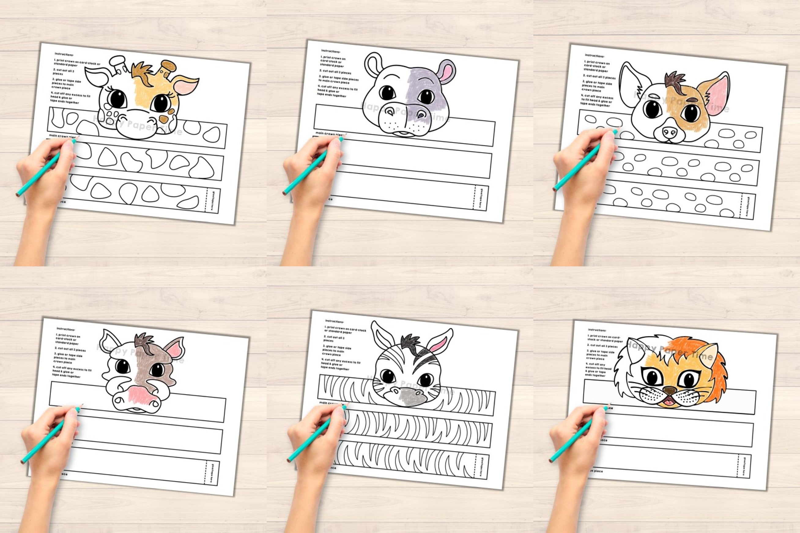 African Safari Animals Paper Crowns Giraffe Hippo Hyena Lion - Etsy