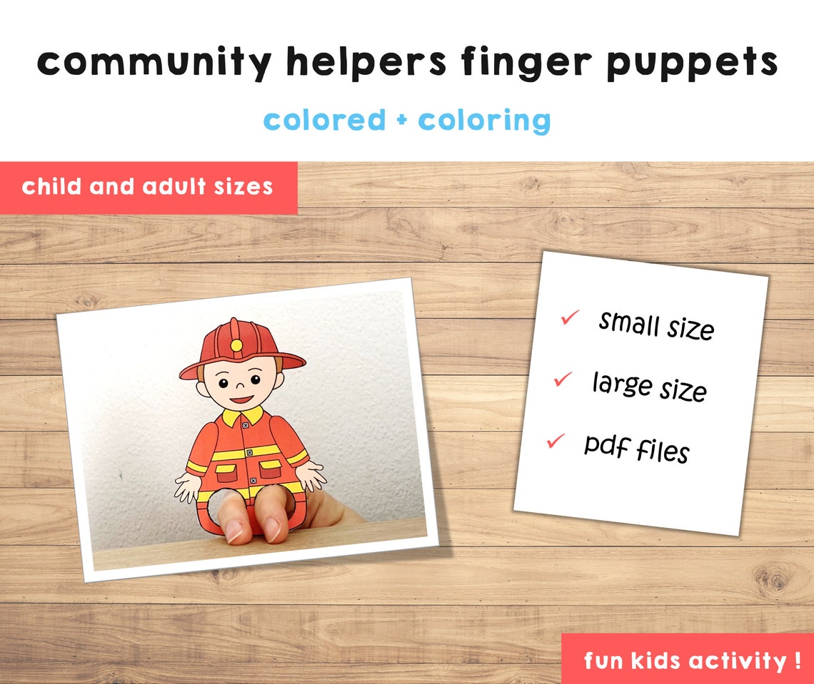 Community Helpers Paper Craft Printable Finger Puppet Template Kids ...