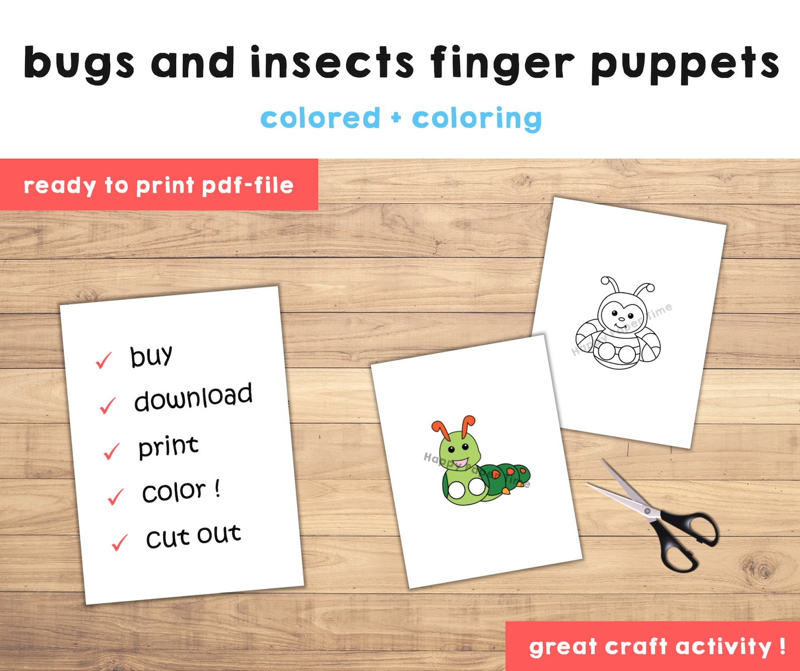 Bugs Insects Paper Craft Printable Finger Puppet Template Kids | Etsy