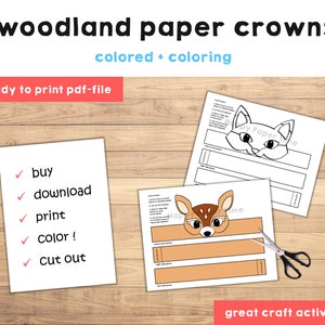 Woodland Animals Paper Crowns Activity Printable Kids Craft Woodland ...