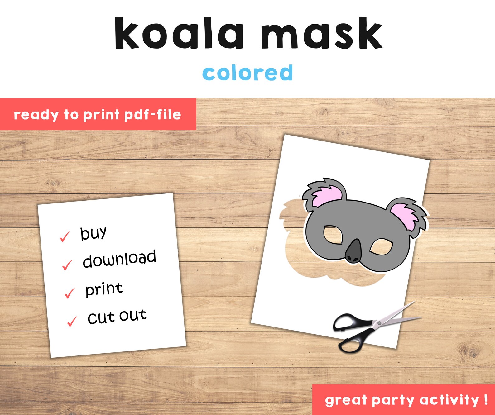 Koala Mask Printable Koala Costume Koala Birthday Theme - Etsy