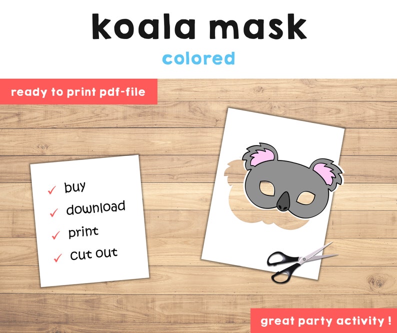 Koala Mask Printable Koala Costume Koala Birthday Theme - Etsy