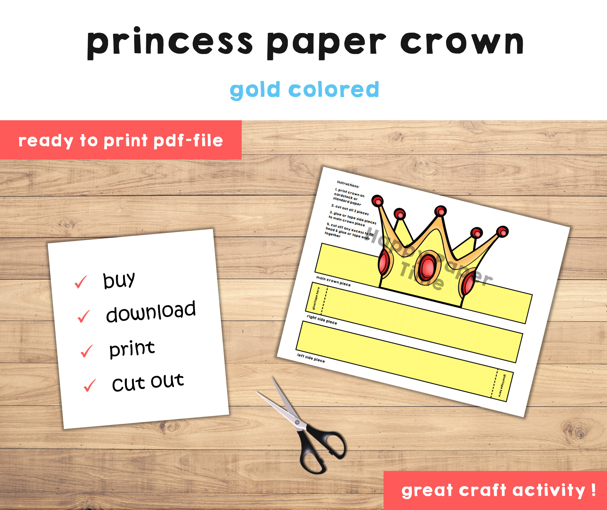Princess Paper Crown Coloring Printable Kid Craft Princess - Etsy