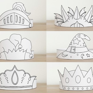 Medieval Fantasy Paper Crown Coloring Headband Knight Dragon Princess ...