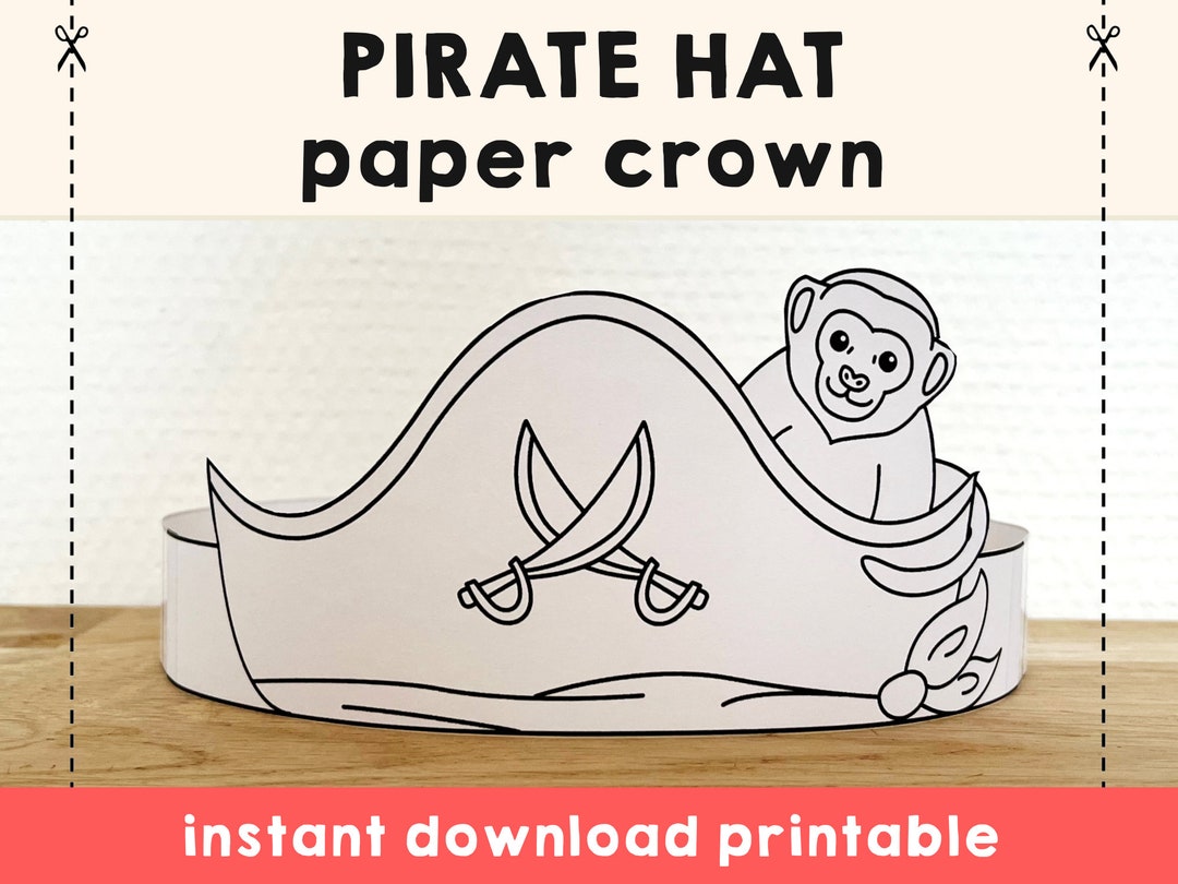 Pirate Hat Paper Crown Template Pirate Captain Party Headband Coloring ...