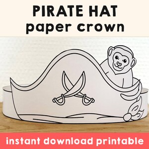 Pirate Hat Paper Crown Template Pirate Captain Party Headband Coloring ...