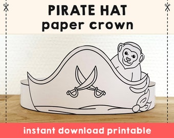 Pirate Hat Paper Crown Template Pirate Captain Party Headband Coloring ...