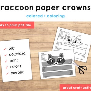 Raccoon Paper Crown Coloring Activity Printable Kids Craft Woodland ...