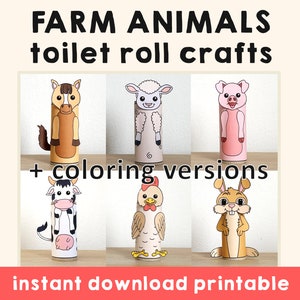 Farm Animals Toilet Paper Roll Craft Party Coloring Printable ...