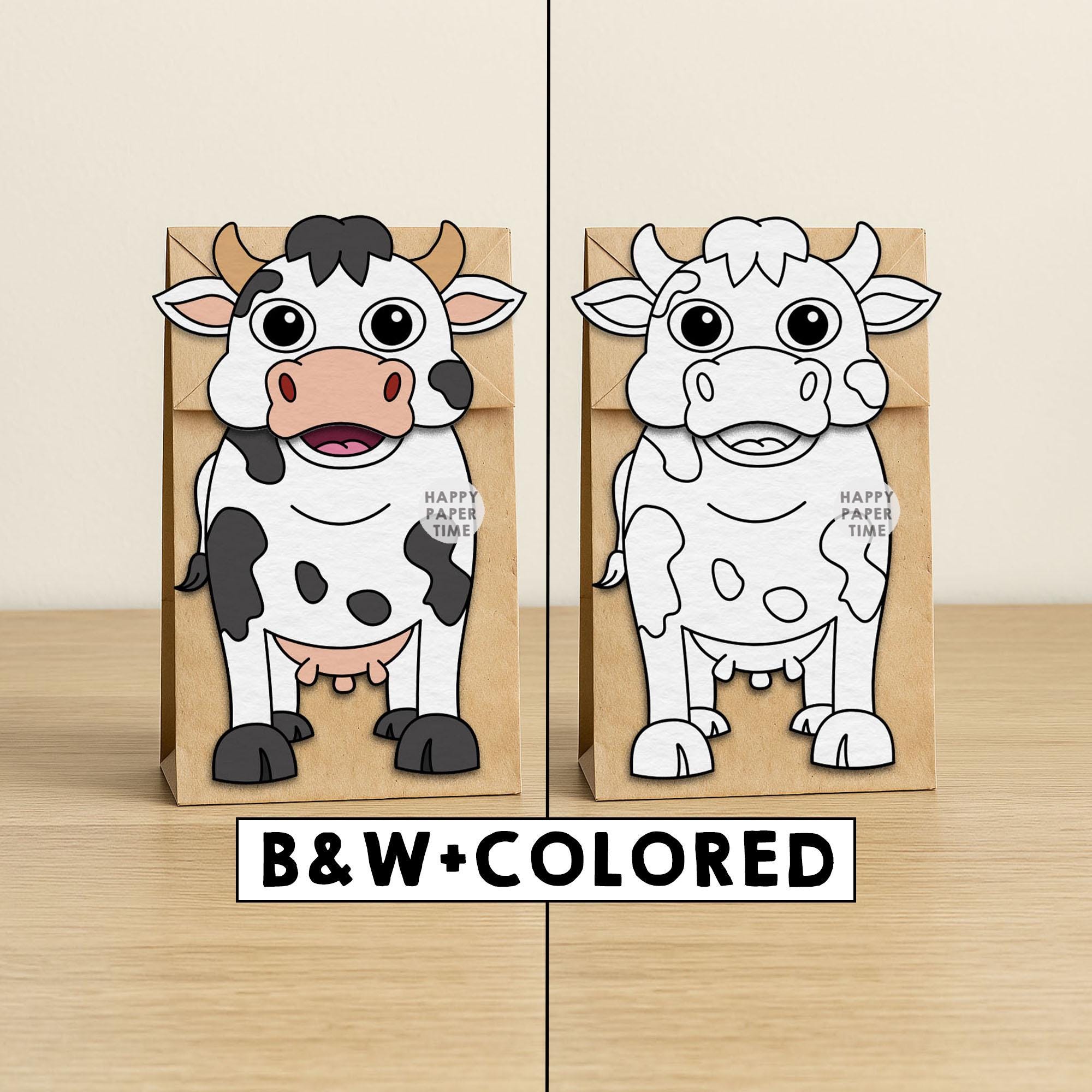 Cow Paper Bag Puppet Printable Farm Animal Craft Activity Cut Paste ...