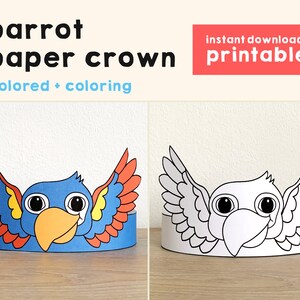 Parrot Paper Crown Headband Pet Animal Printable Kids Craft | Etsy