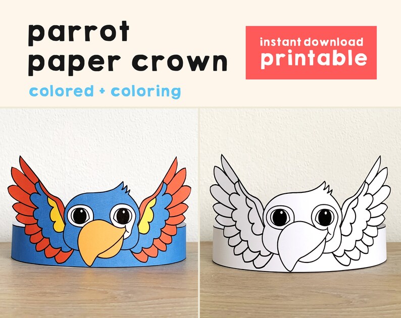 Parrot Paper Crown Headband Pet Animal Printable Kids Craft - Etsy