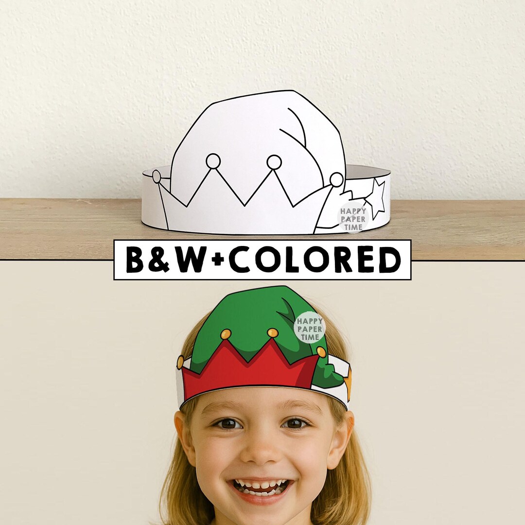Christmas Elf Paper Crown Hat Winter Holiday Party Coloring Printable ...