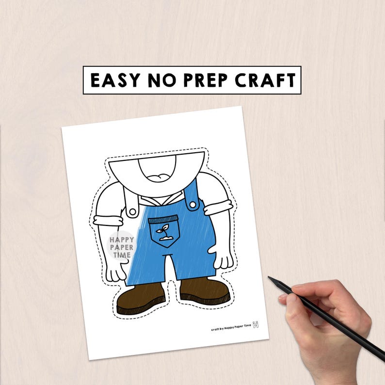 Farmer Paper Bag Puppet Printable Gardener Community Helper Craft ...