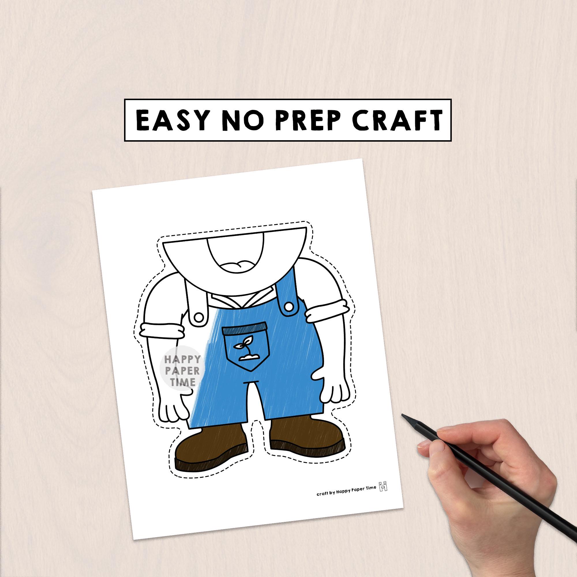 Farmer Paper Bag Puppet Printable Gardener Community Helper Craft ...
