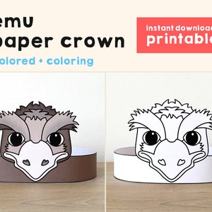 Emu Paper Crown Party Coloring Printable Kids Craft Australia | Etsy