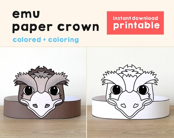 Emu Paper Crown Party Coloring Printable Kids Craft Australia | Etsy