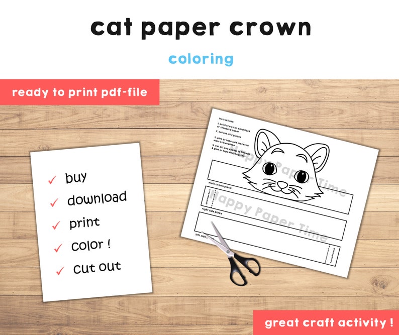 Cat Paper Crown Headband Pet Animal Printable Kids Craft - Etsy