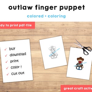 Outlaw Gunslinger Paper Craft Printable Wild West Finger Puppet Kids ...