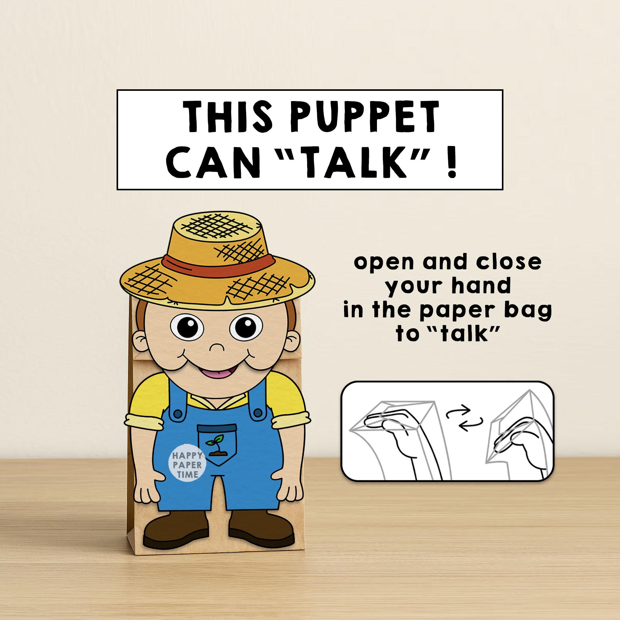 Farmer Paper Bag Puppet Printable Gardener Community Helper Craft ...