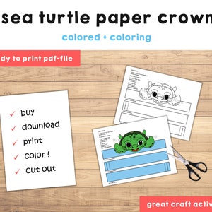Sea Turtle Paper Crown Party Coloring Printable Party Hat Kids Craft ...