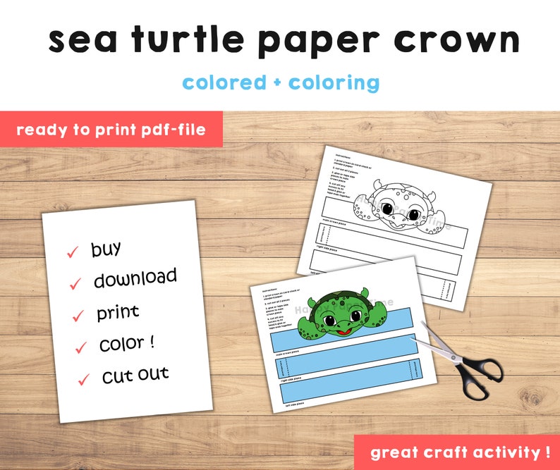 Sea Turtle Paper Crown Party Coloring Printable Party Hat Kids | Etsy