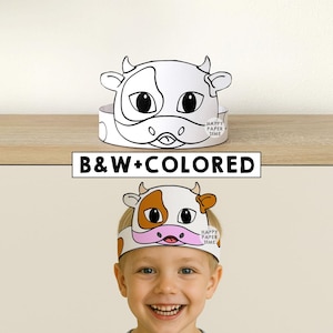 Cow Paper Crown Template Coloring Activity Printable Kids Craft Farm ...