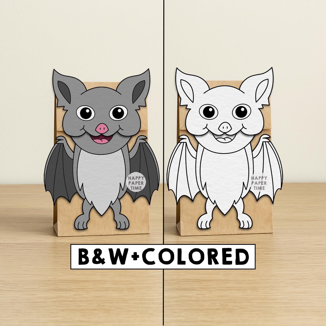 Bat Paper Bag Puppet Printable Halloween Craft Activity Cut Paste ...