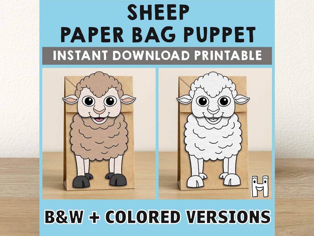 Sheep Paper Bag Puppet Printable Farm Animal Craft Activity Cut Paste ...