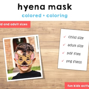 Hyena Mask Costume Animal Mask Printable Party Favor African Jungle ...