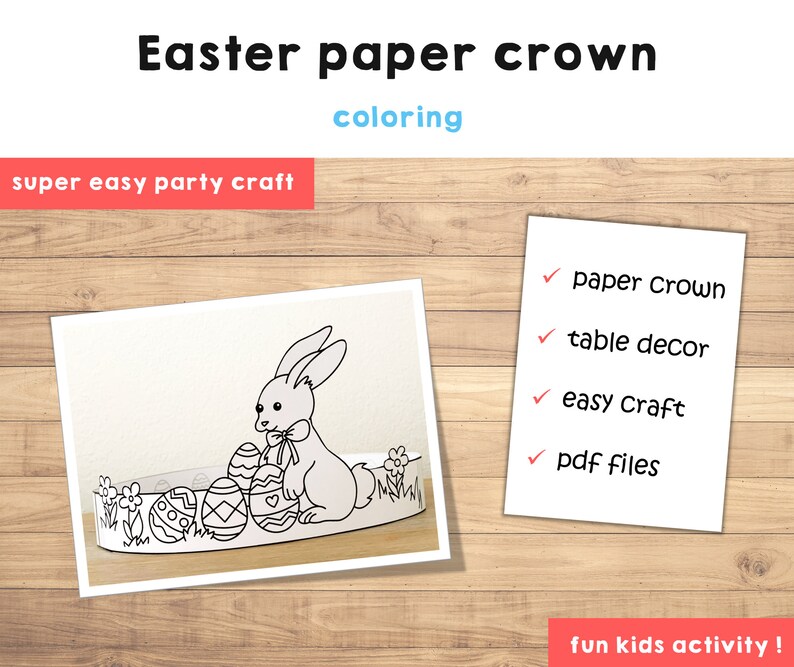 Easter Bunny Hat Paper Crown Coloring Headband Easter Cut Out | Etsy
