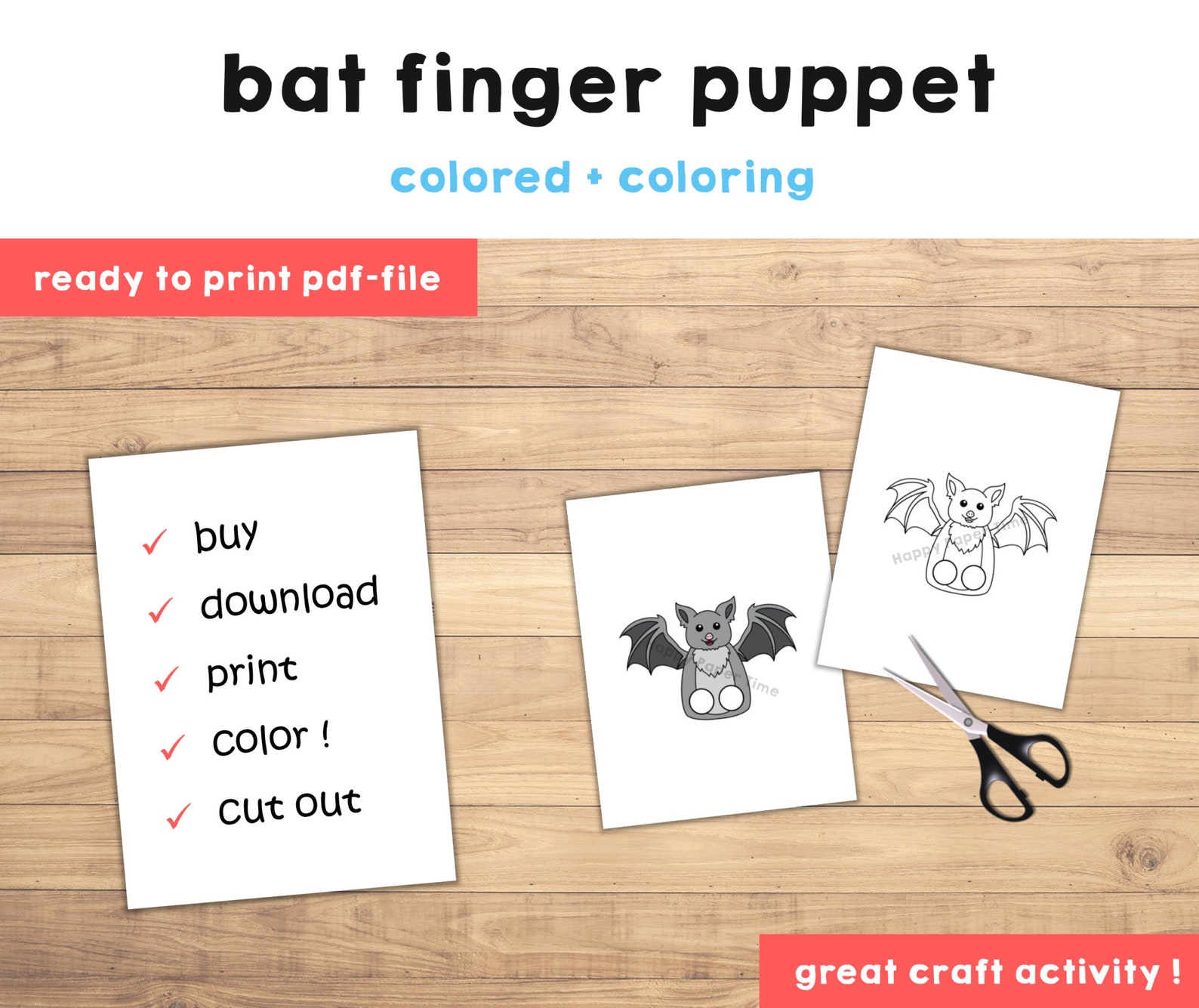 Bat Paper Craft Printable Halloween Spooky Day Finger Puppet - Etsy