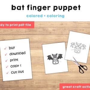 Bat Paper Craft Printable Halloween Spooky Day Finger Puppet Kids Craft ...