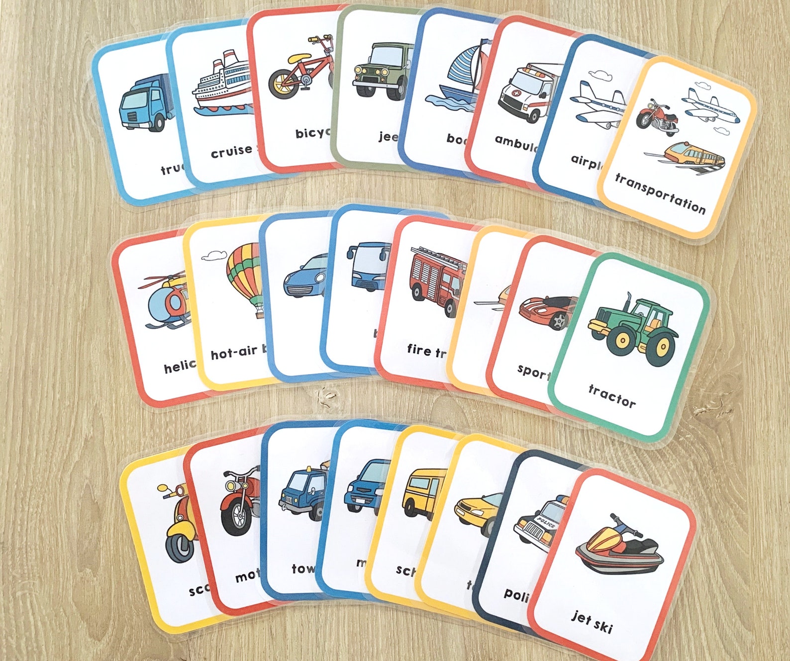 Transportation Vehicles Flash Cards Printable Montessori Materials ...