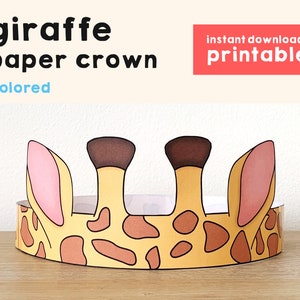 Giraffe Ears Paper Crown Party Coloring Printable Kids Craft | Etsy