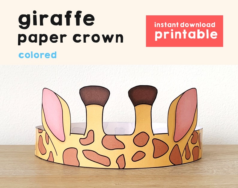 Giraffe Ears Paper Crown Party Coloring Printable Kids Craft | Etsy