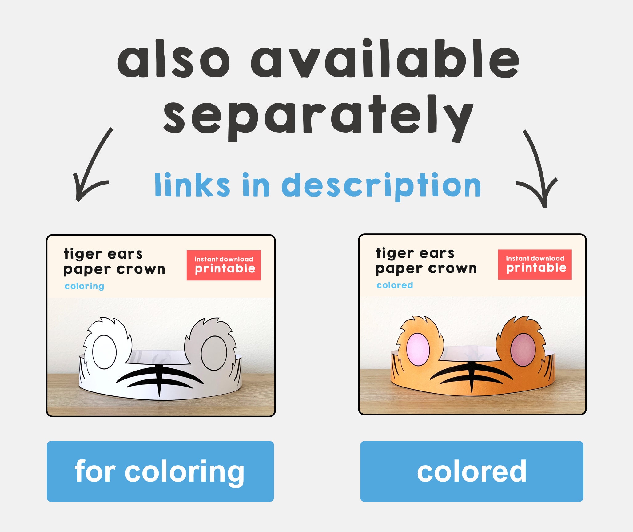 Tiger Ears Paper Crown Party Coloring Printable Kids Craft - Etsy Canada