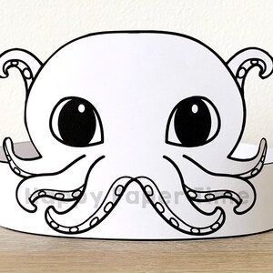 Octopus Paper Crown Party Coloring Printable Party Hat Kids Craft Ocean ...